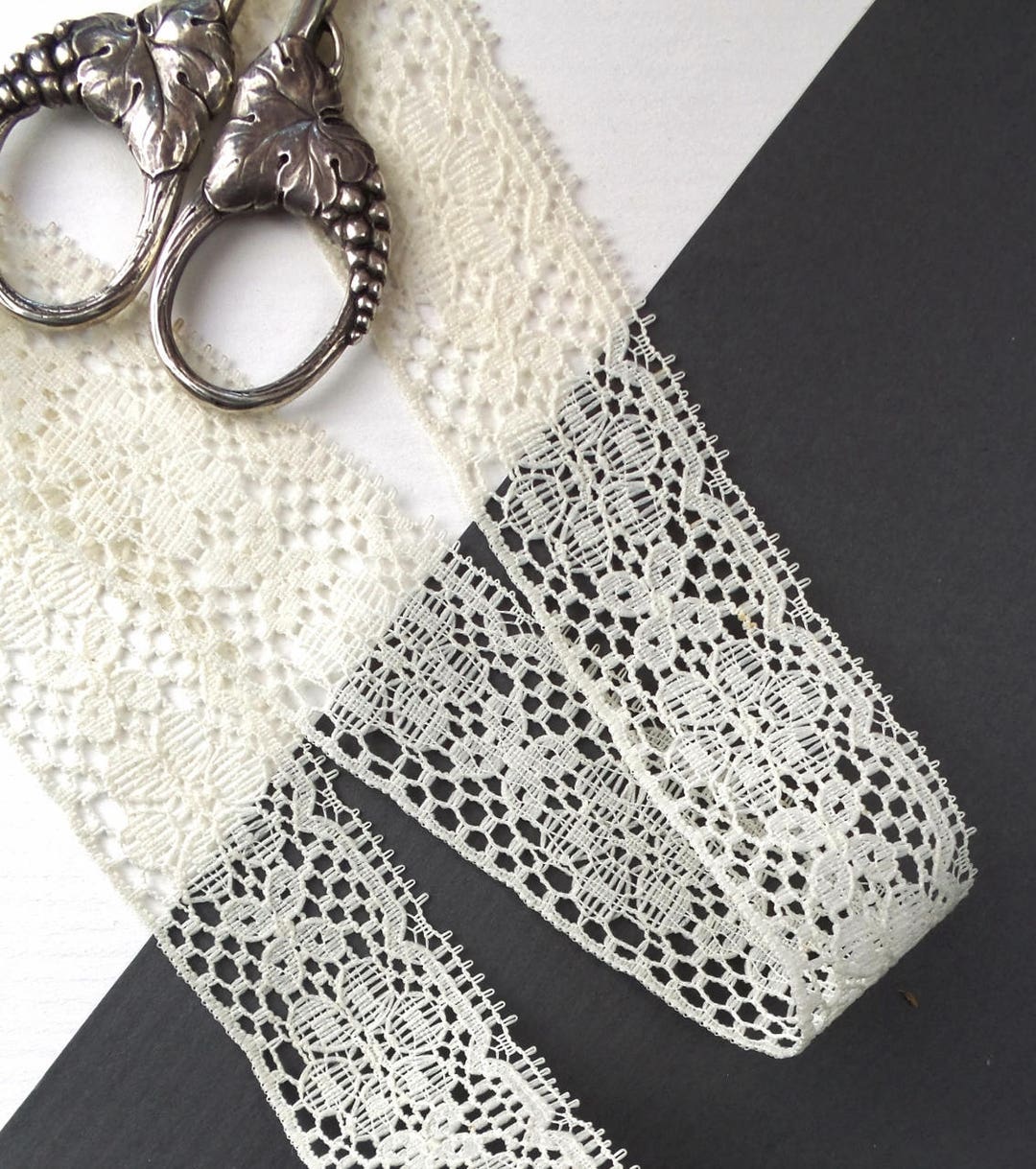 6yds Vintage Floral Picot Lace 1.25" In. Wide off White Lace Trim ...