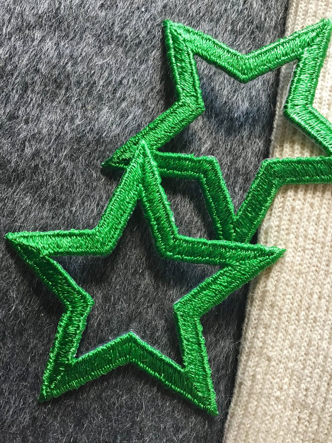 Vintage Embroidery Green Star Applique Iron On, Embroidered Big Star ...