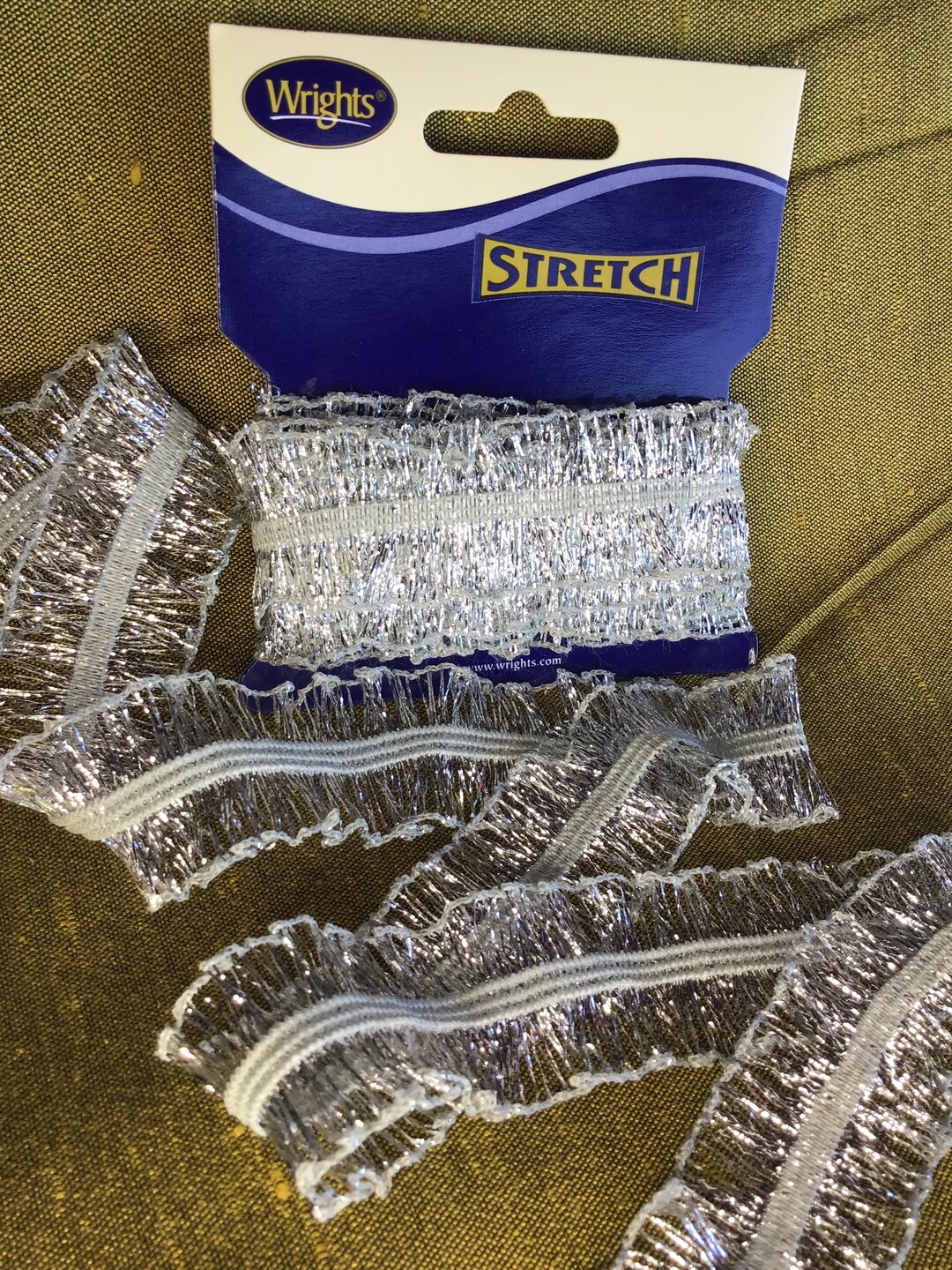 6FT Wrights SILVER METALLIC STRETCH Trim 1" Wide Soft Hand Sparkling ...