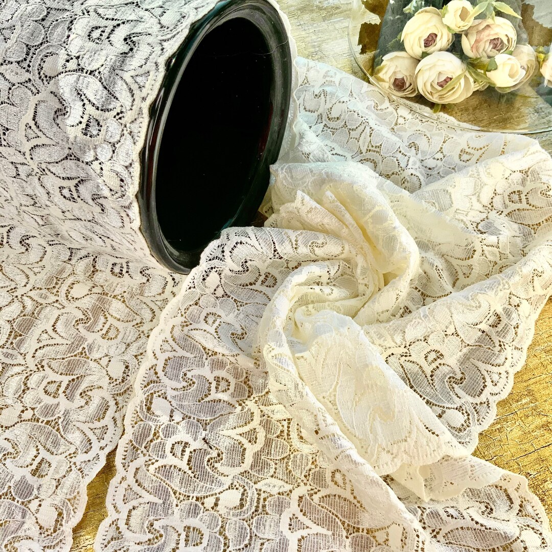 9” Wide Stretch Lace LUSTROUS Floral Design Soft Lace Galloon Ivory ...