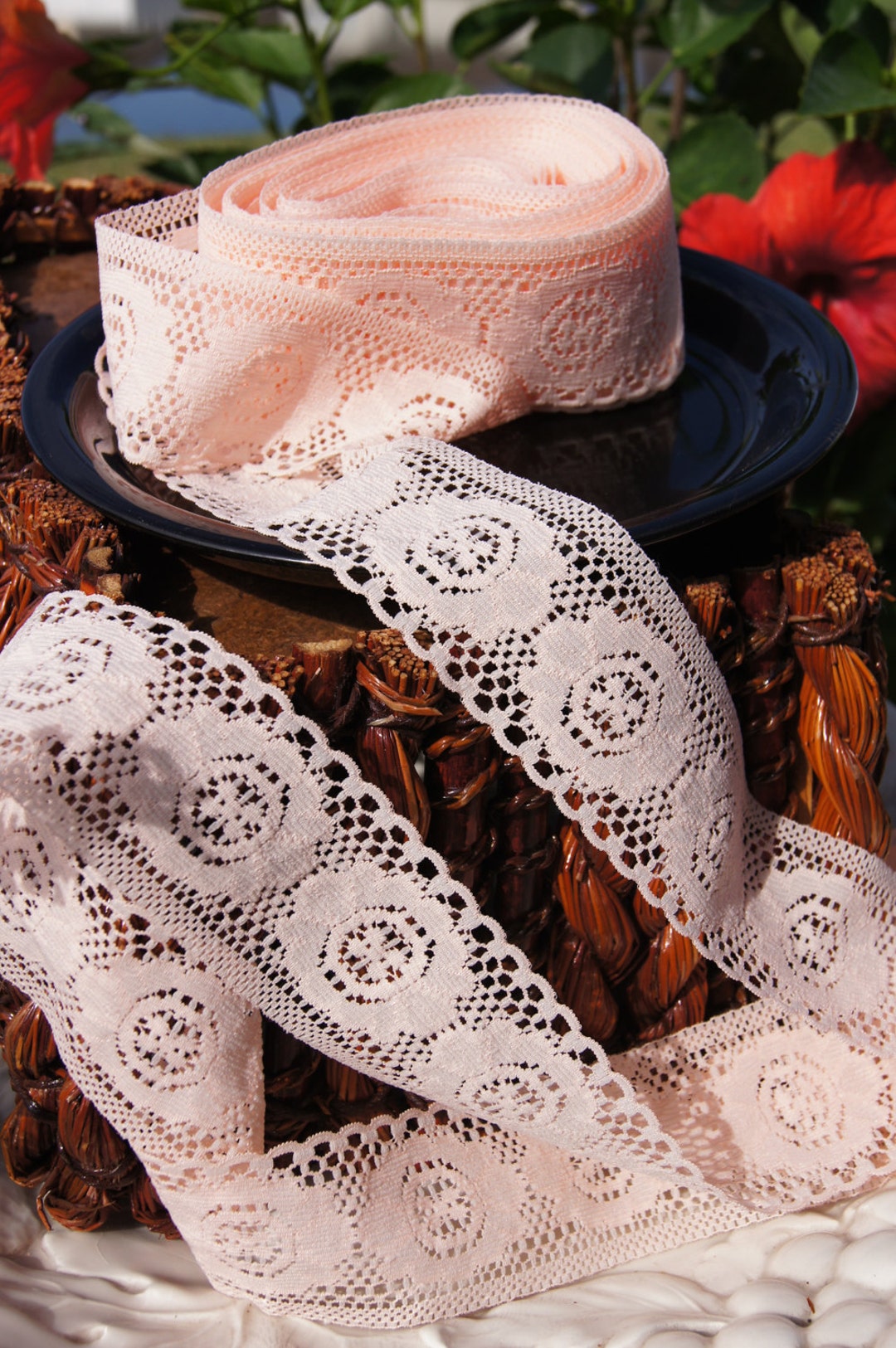 Vintage Medallion Floral Lace Trim 2" Wide Peach Lace Trim by the Yard ...