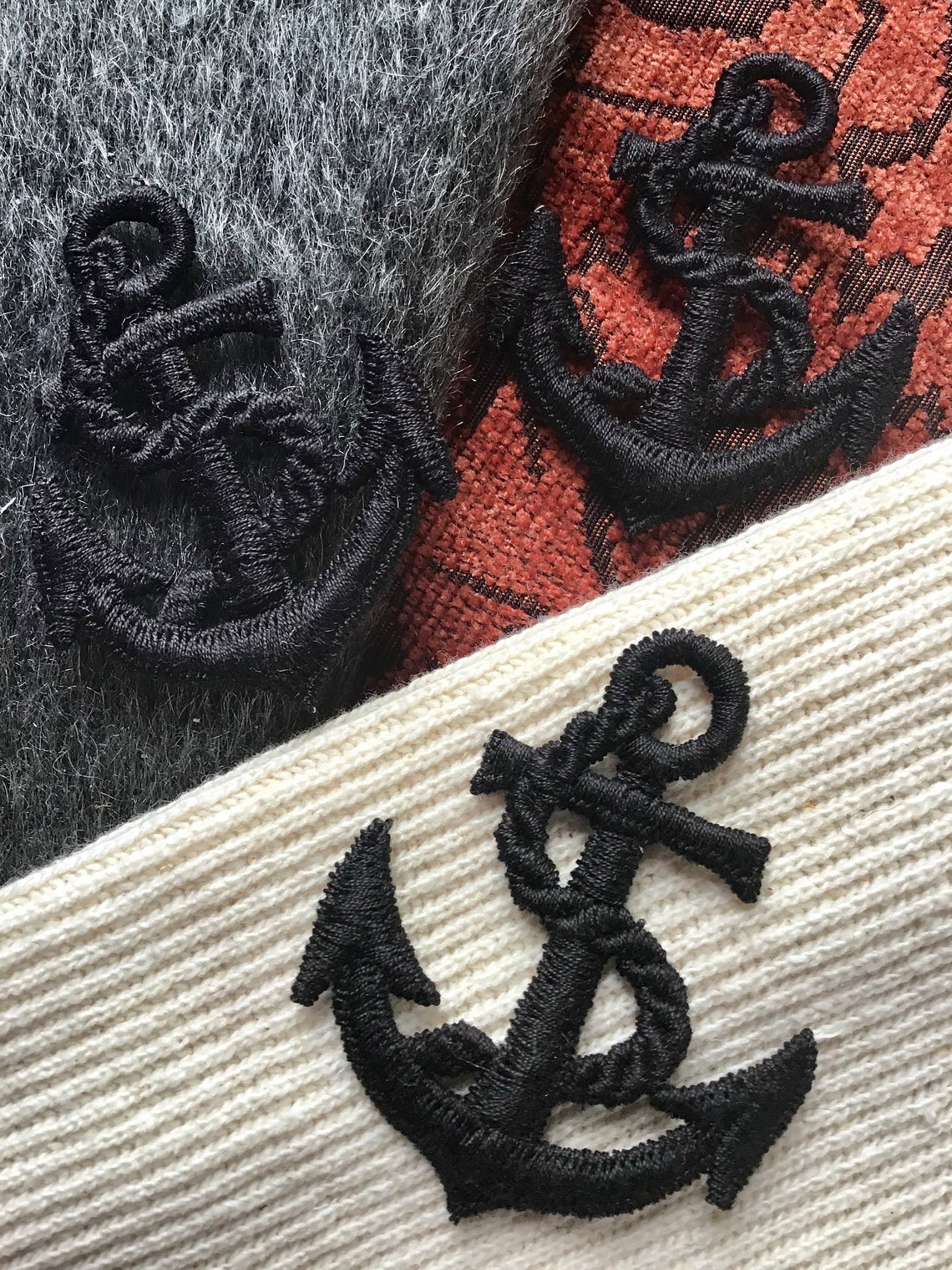 WHITE NAVY BLACK Anchor Patch Marine Nautical Rope Anchor Embroidered ...