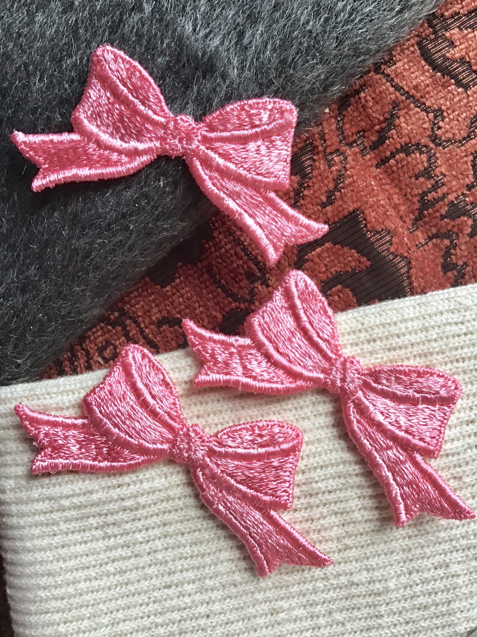 VINTAGE Embroidered PINK Bow Decorative Patch Applique, Cute Embroidery ...