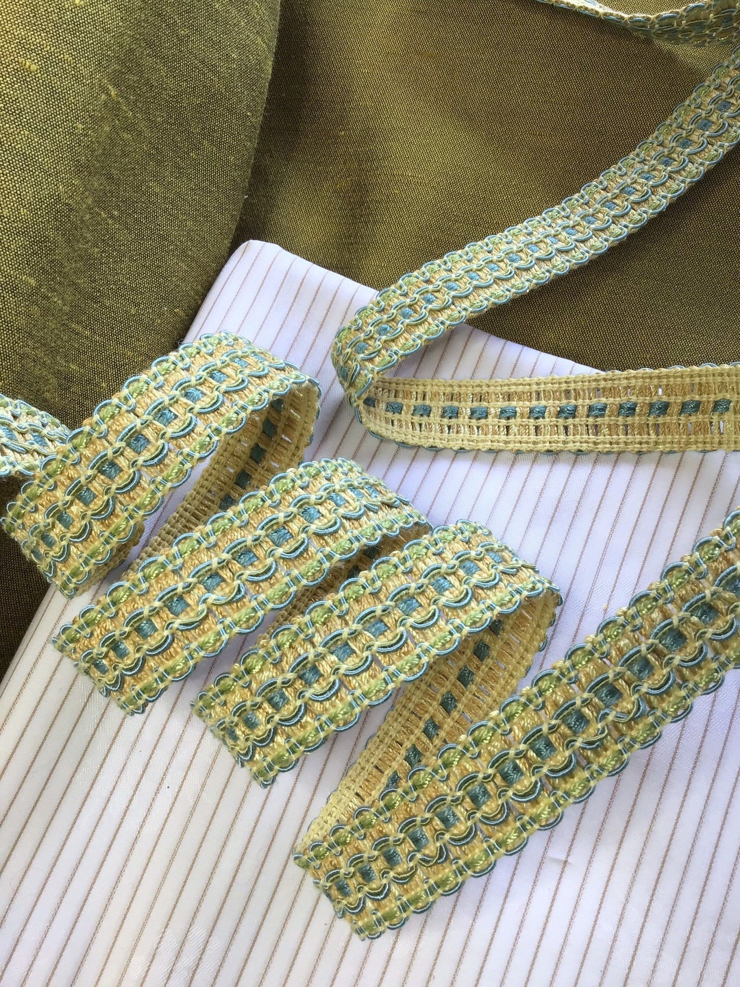Conso 1" BRAIDED Decorative Trim by the Yard / Natural Aqua Green ...