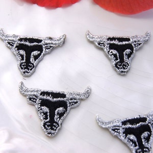 Vintage Iron on Bull Applique, Black Silver Bull Metallic Embroidery ...