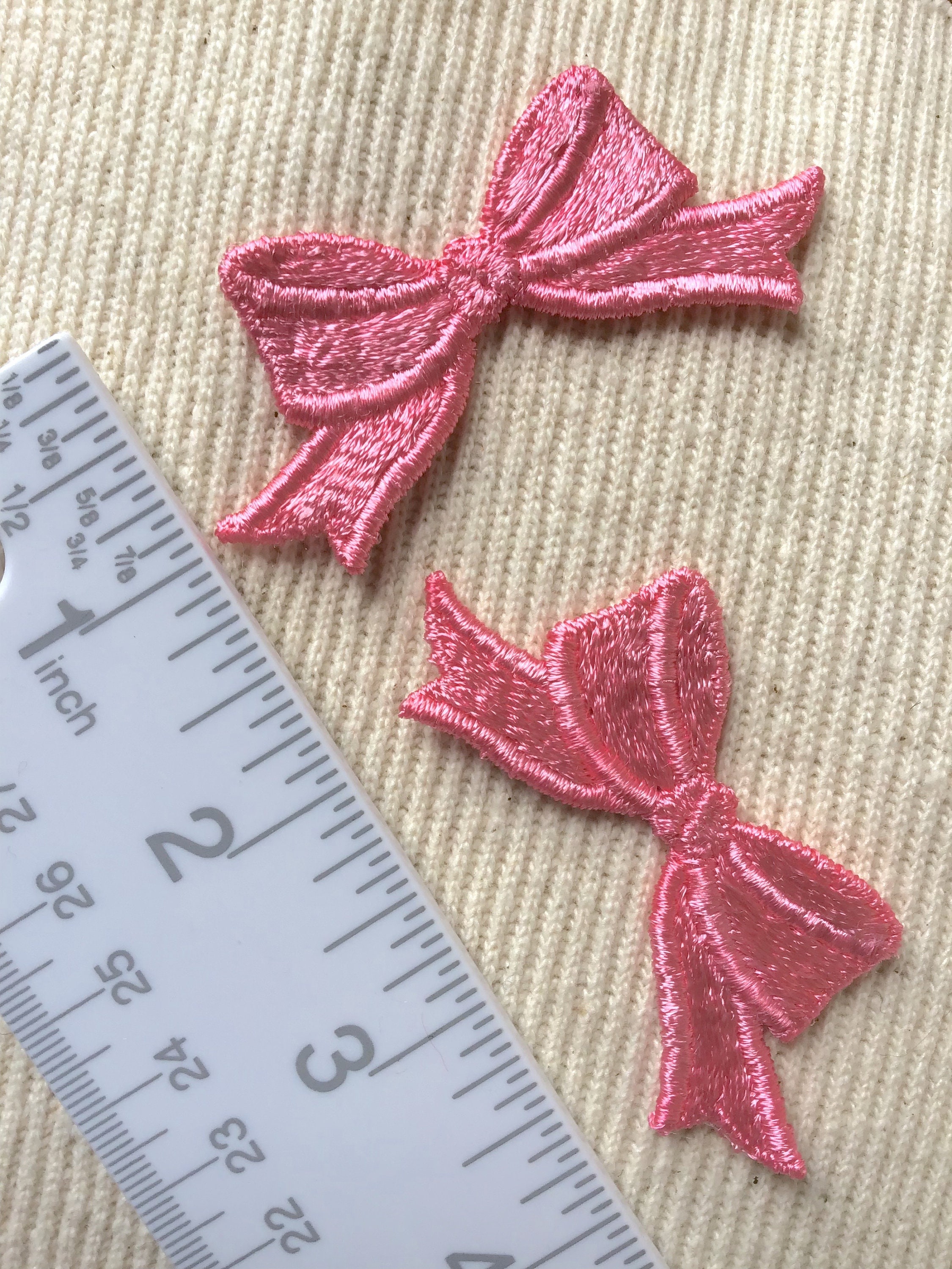 VINTAGE Embroidered PINK Bow Decorative Patch Applique, Cute Embroidery ...