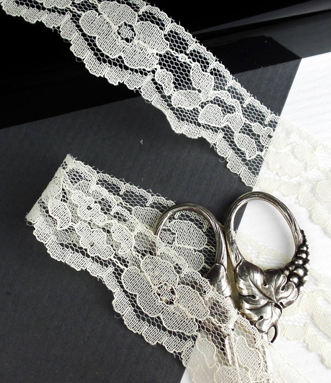 10 Yards Vintage Soft Scalloped off White Embroidered Floral Lace 1.25 ...