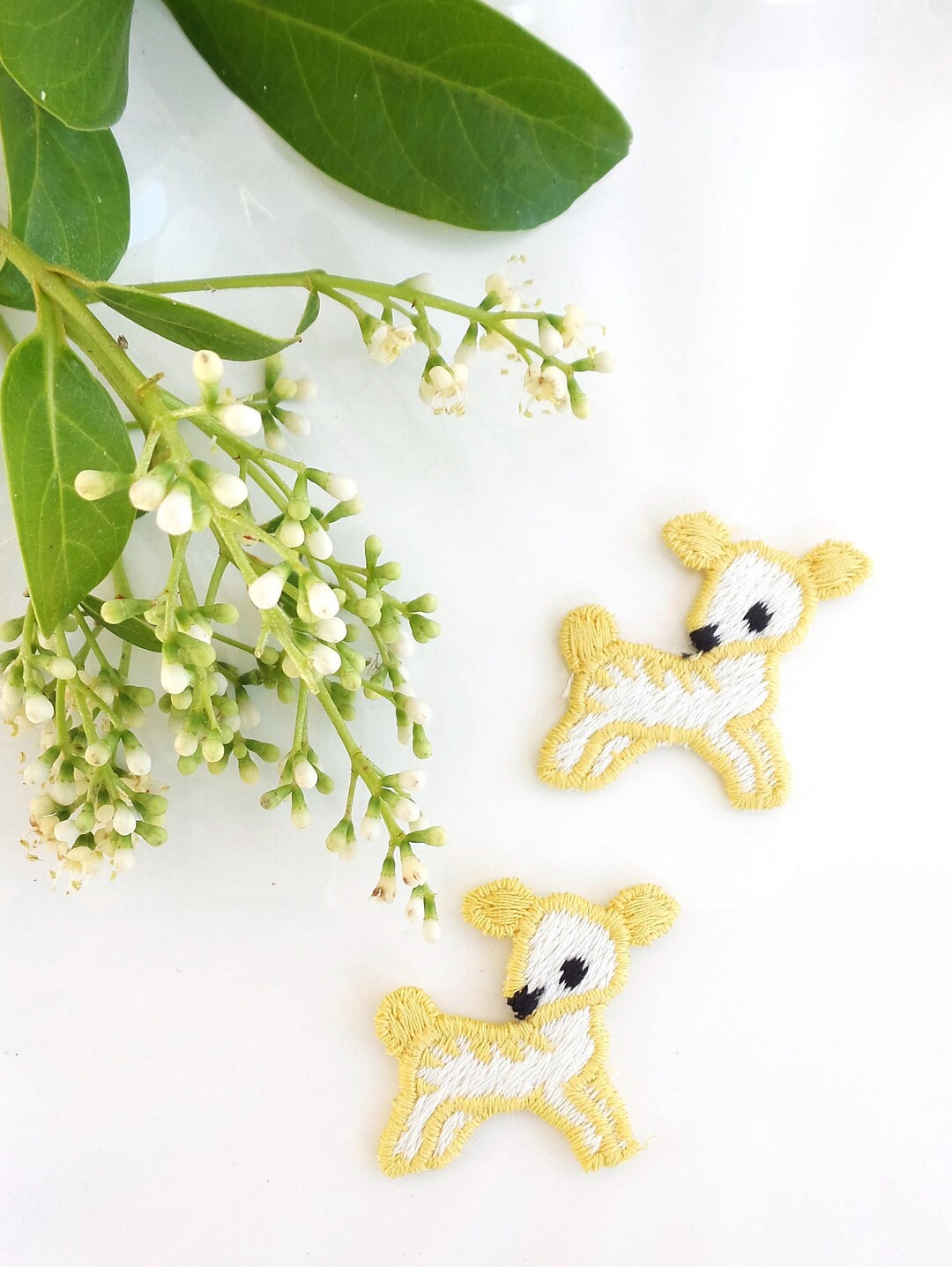 Deer Fawn Embroidered Applique Vintage Cornsilk White Deer Sew on ...
