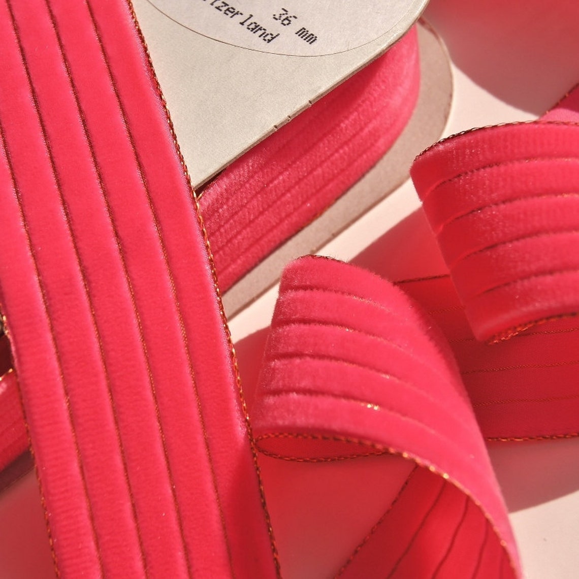 Metallic Gold Stripes Hot Pink Velvet Ribbon by the Yard 36mm - Etsy
