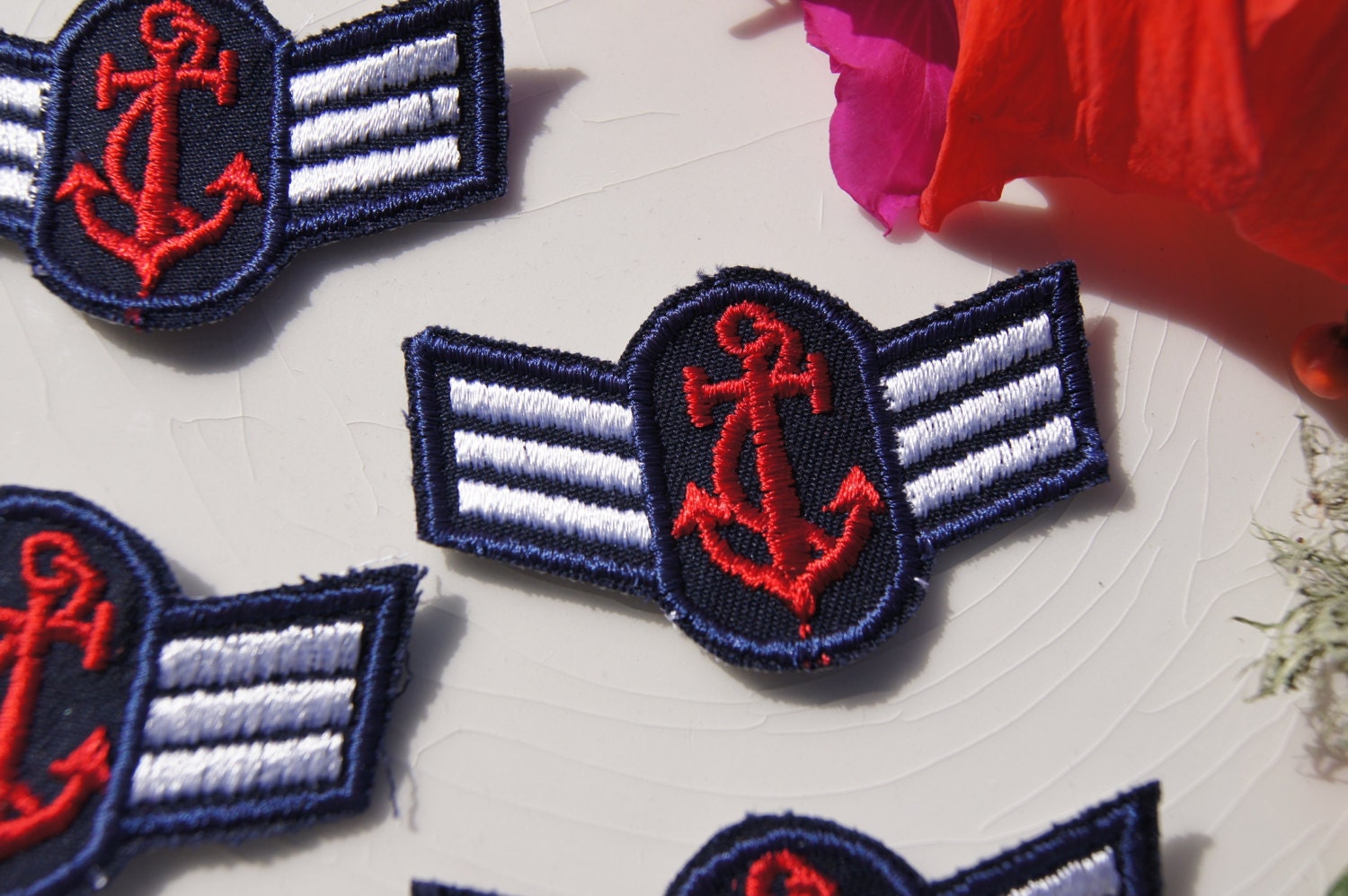 Embroidery Stripped Anchor Wing Vintage Applique Patches, Red White ...