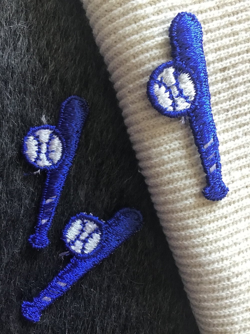 Vintage Embroidered Applique, Navy White Baseball and Bat 1970s Vintage ...