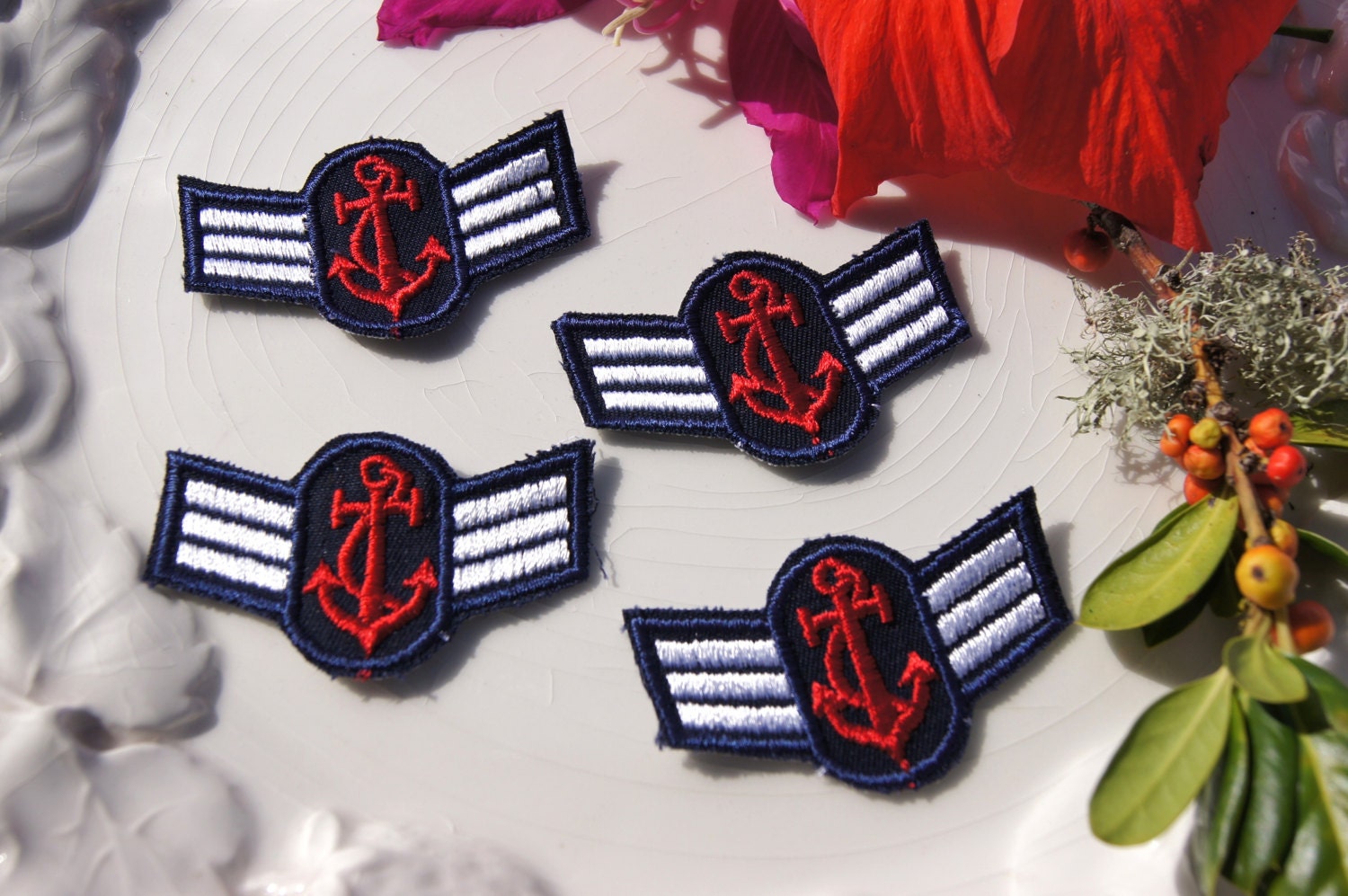 Embroidery Stripped Anchor Wing Vintage Applique Patches, Red White ...