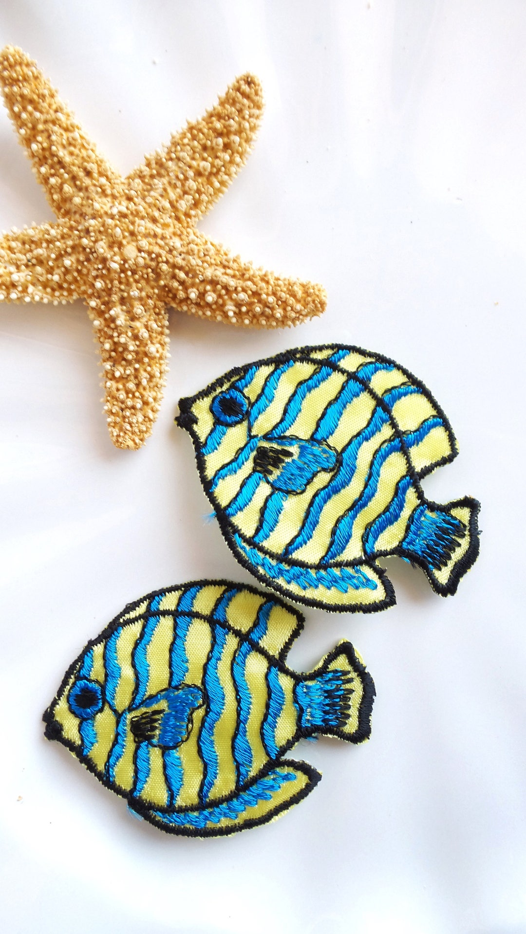 Blue Striped Saltwater Angelfish Applique Iron on Patch Tropical Fish ...