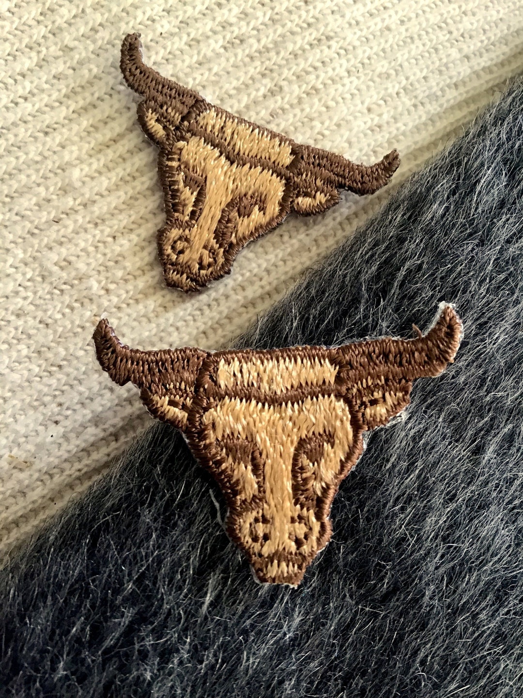 Vintage Iron on Bull Applique, Brown and Gold Bull Embroidery Applique ...