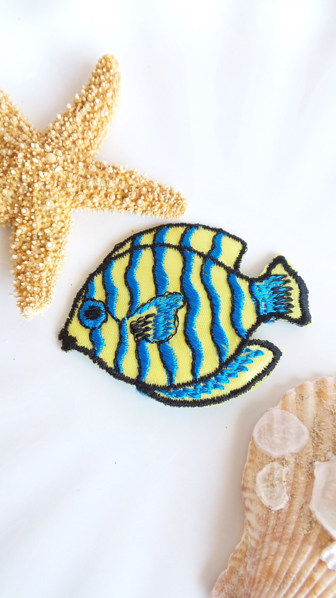 Blue Striped Saltwater Angelfish Applique Iron on Patch Tropical Fish ...