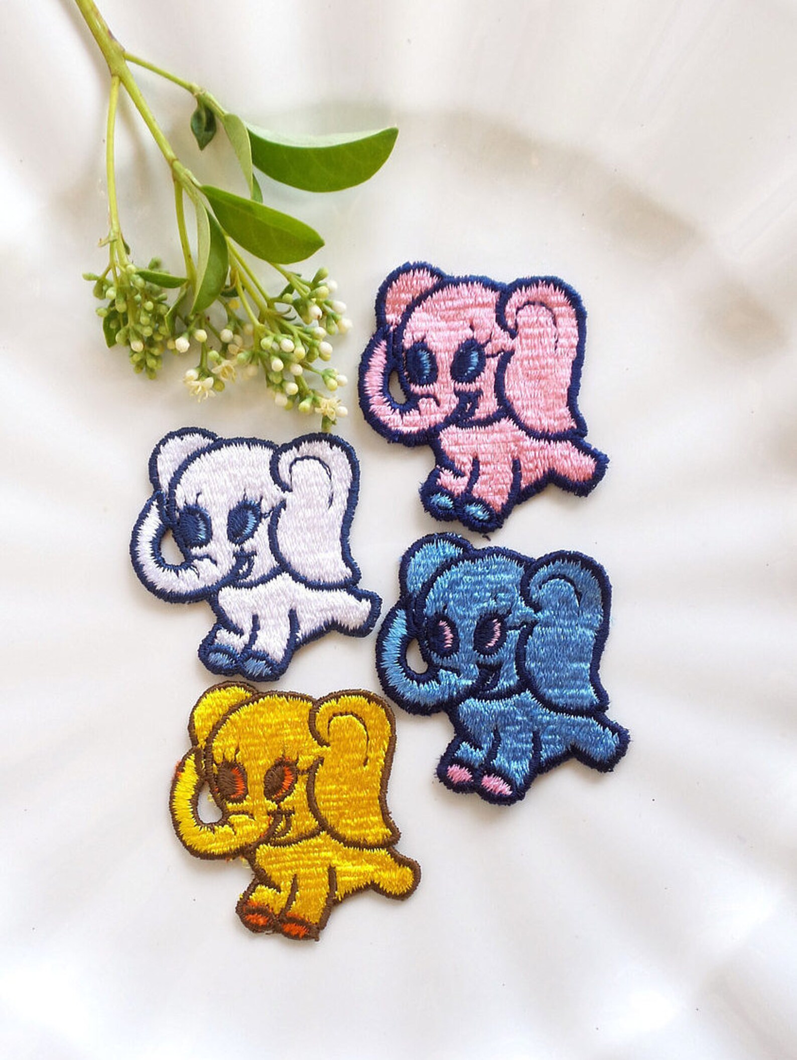 Collectible Baby Elephant Embroidery Applique Patches, Pink White ...