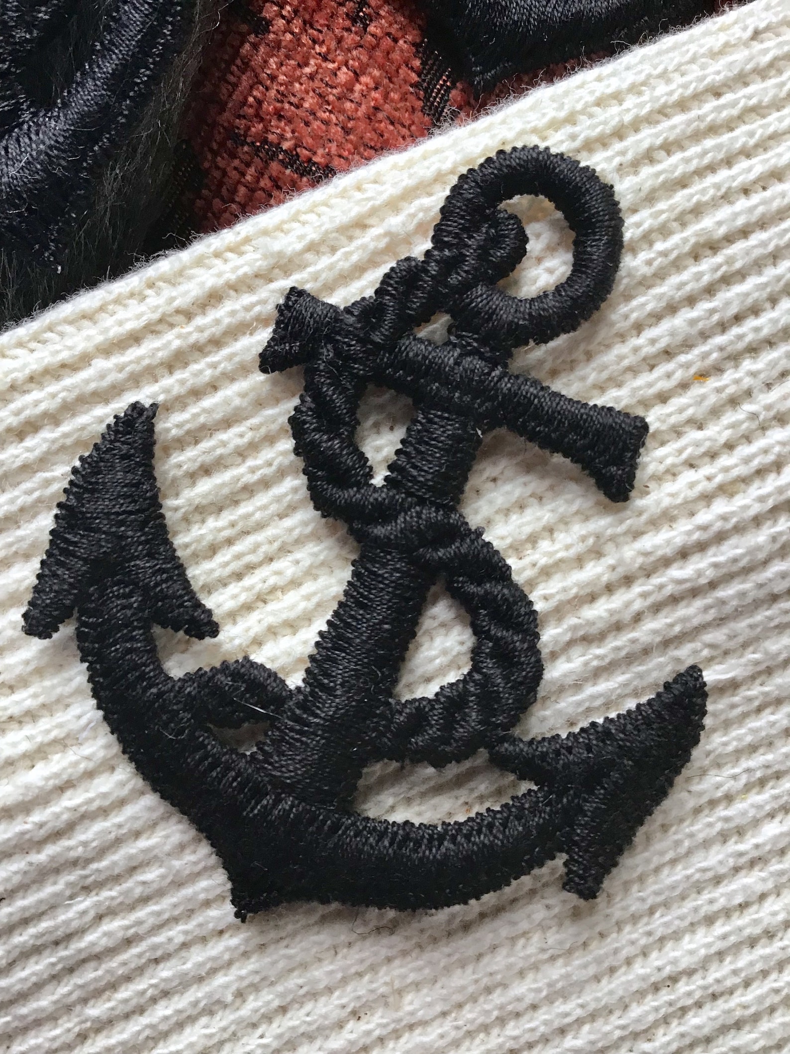 WHITE NAVY BLACK Anchor Patch Marine Nautical Rope Anchor Embroidered ...