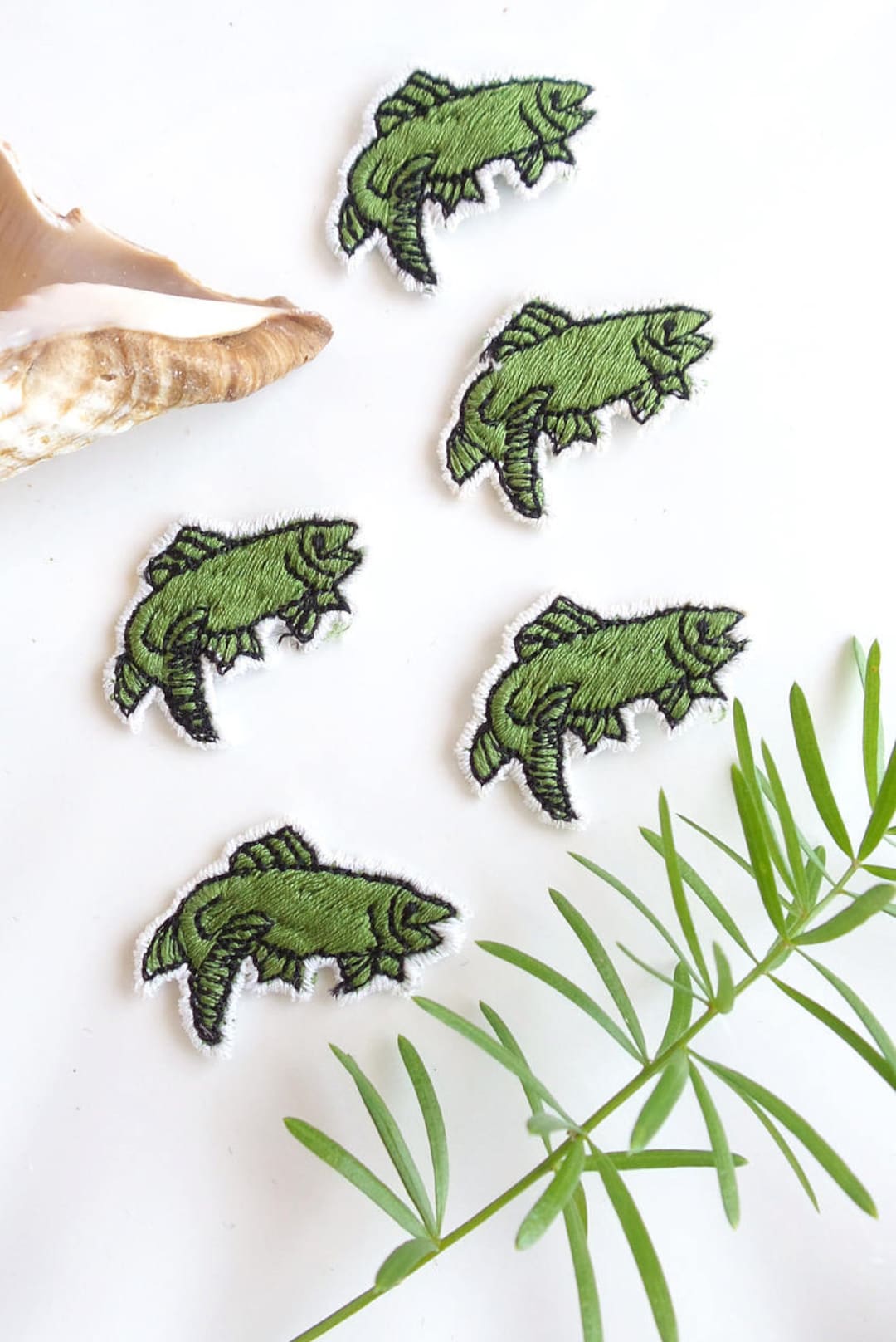 Green Bass Fish Applique Vintage Patch, Trout Bass Fish Embroidery ...