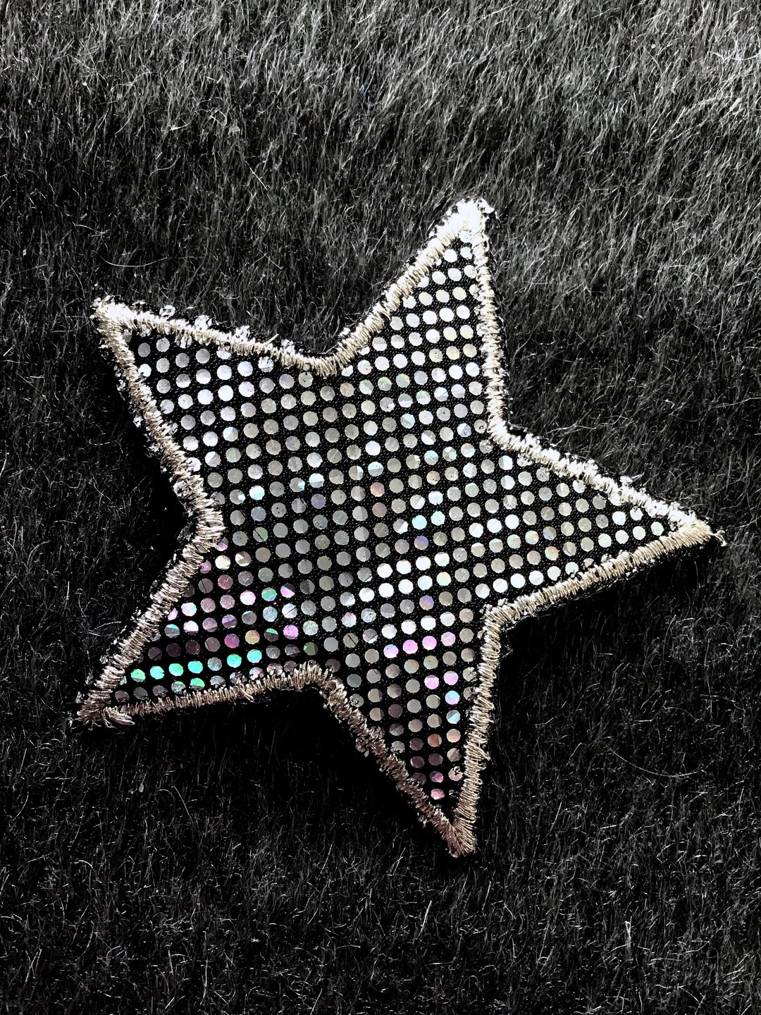 Iron on Big Star Patch Iridescent Confetti Dot Silver Metallic ...