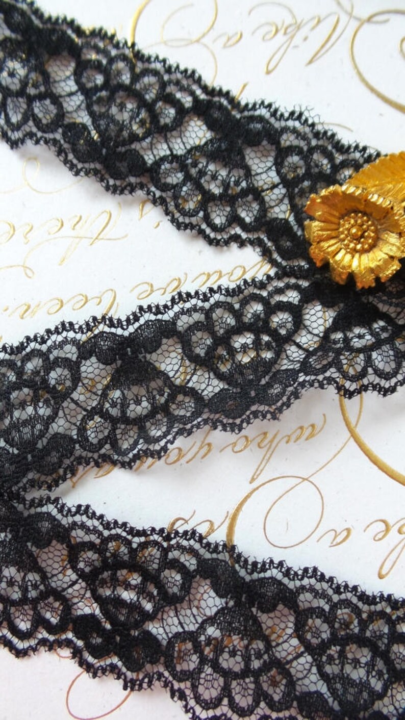 Black Lace Trim by the Yard Vintage Floral Stiff Lace Galloon - Etsy