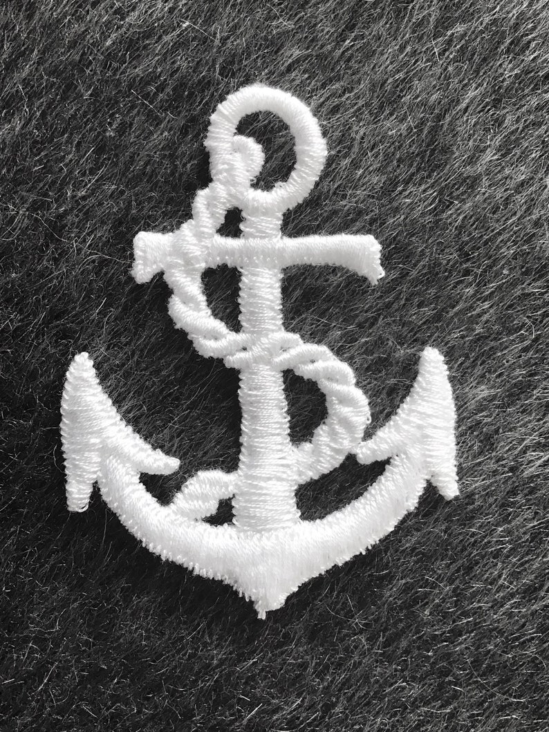 WHITE NAVY BLACK Anchor Patch Marine Nautical Rope Anchor Embroidered ...