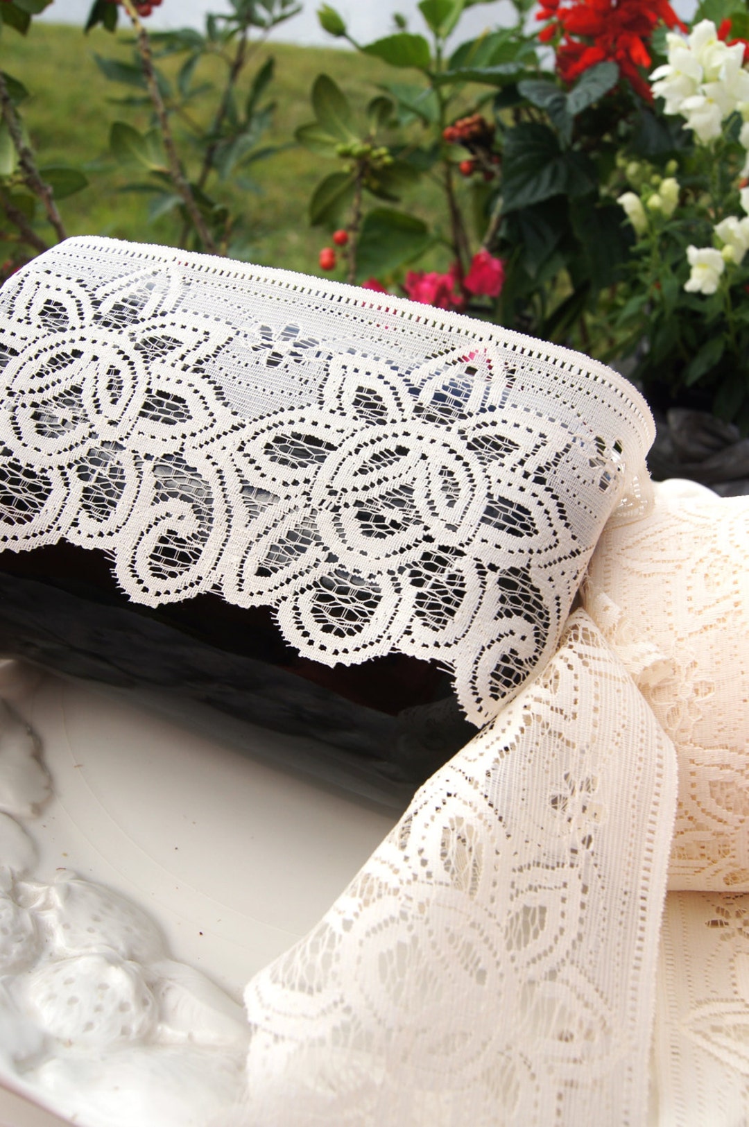 4" Wide Vintage Big Floral Lace Trim - Cream Lace Trim by the Yard ...