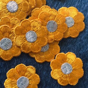 Vintage Iron on Flower Applique Patch, Yellow Orange Flower Embroidery ...