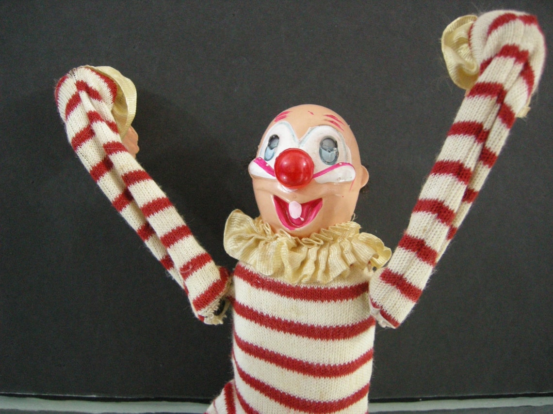 Vintage Tumbling Key Wind up Clown 1950's Made in Japan Red White ...