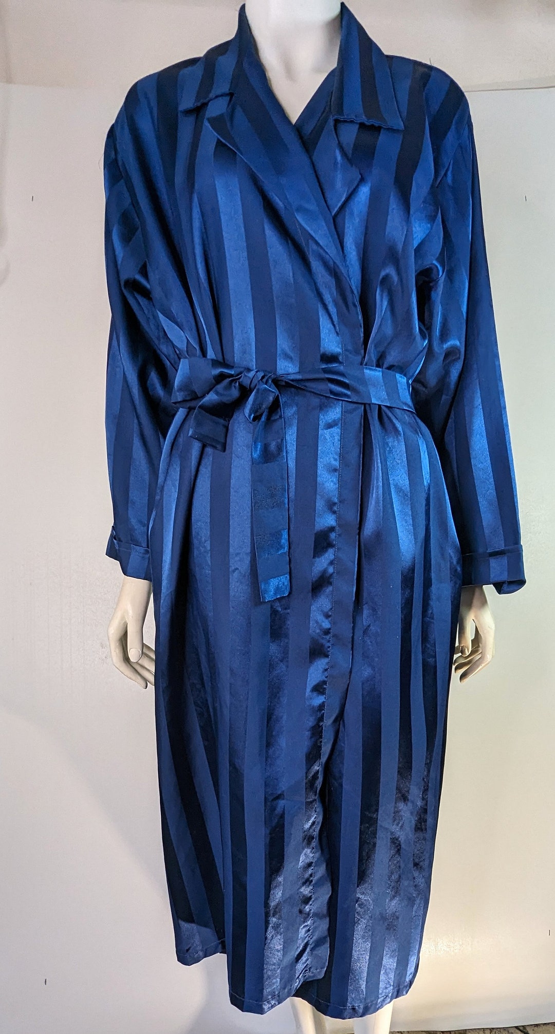 Vintage Italian Blue Robe Striped Tre Fiori Made in Italy Polyester ...