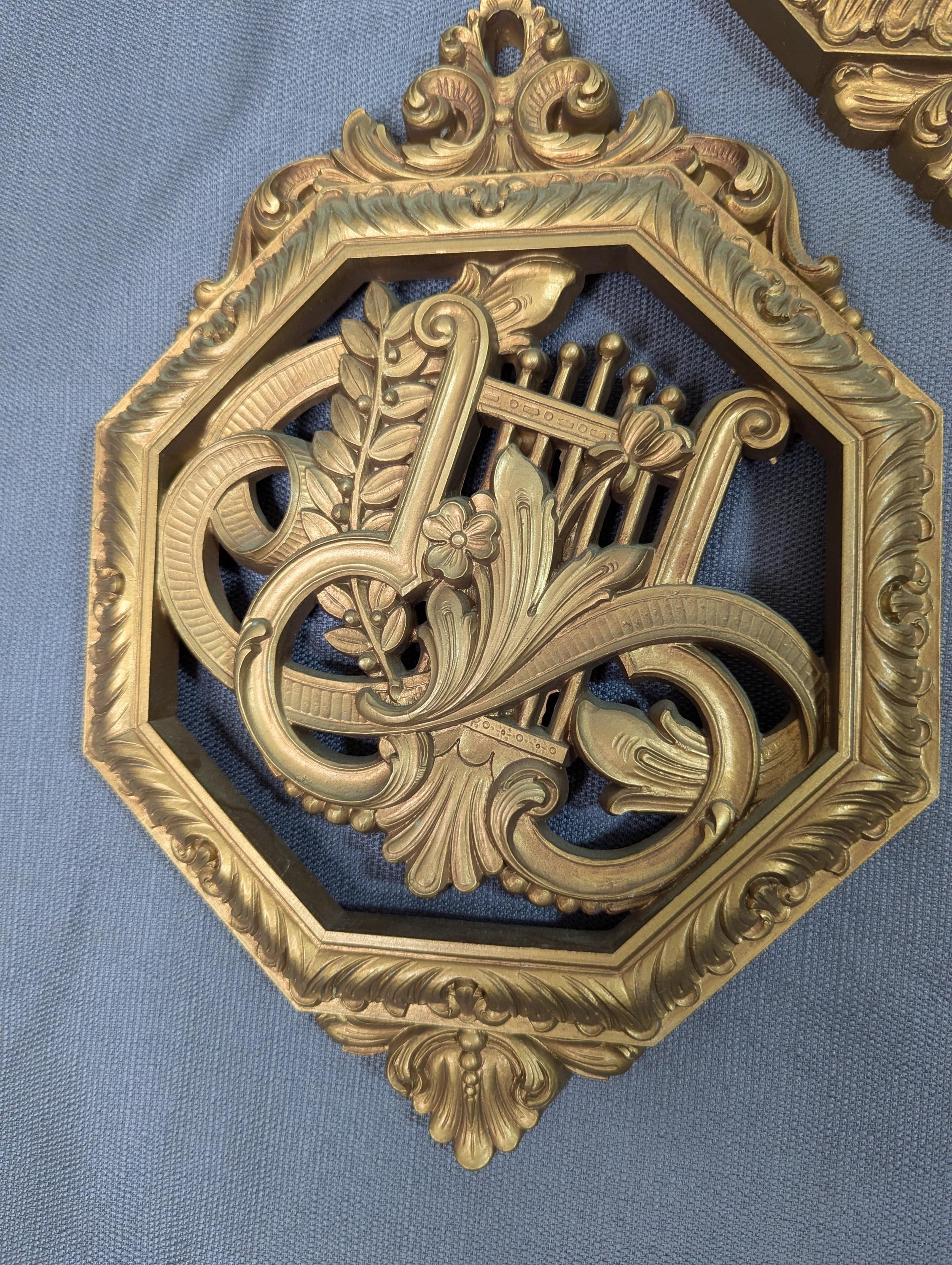 Vtg MCM 70s Music Instruments Wall Art Homco 4 Gold Plaques Complete ...