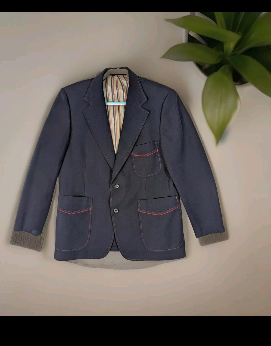 Vintage Johnny Carson Blazer: 70s Blue Polyester Sport Coat (mens 42 ...