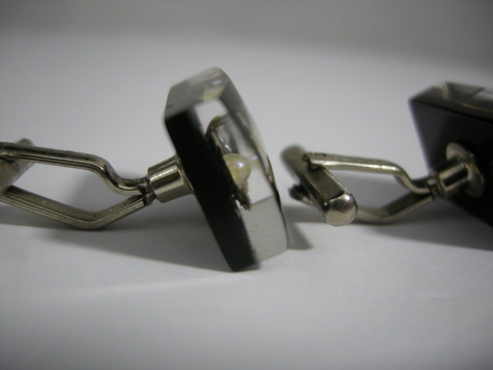 Vintage Mens Cufflinks 1960s Double Lucite Real Pearl Oyster Shell ...