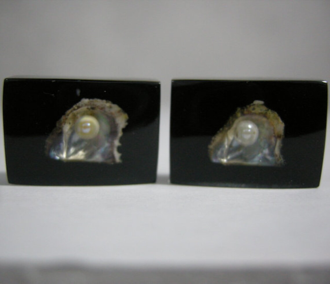 Vintage Mens Cufflinks 1960s Double Lucite Real Pearl Oyster Shell ...