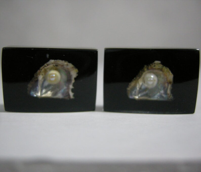 Vintage Mens Cufflinks 1960s Double Lucite Real Pearl Oyster Shell ...