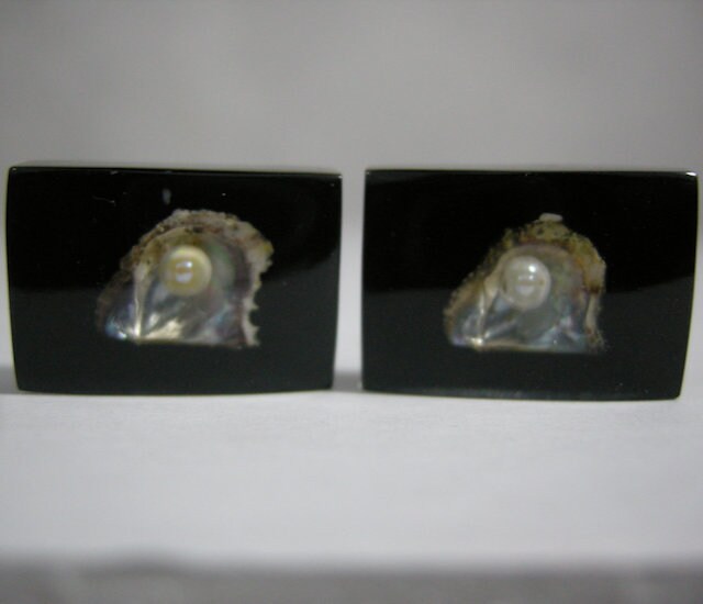 Vintage Mens Cufflinks 1960s Double Lucite Real Pearl Oyster Shell ...
