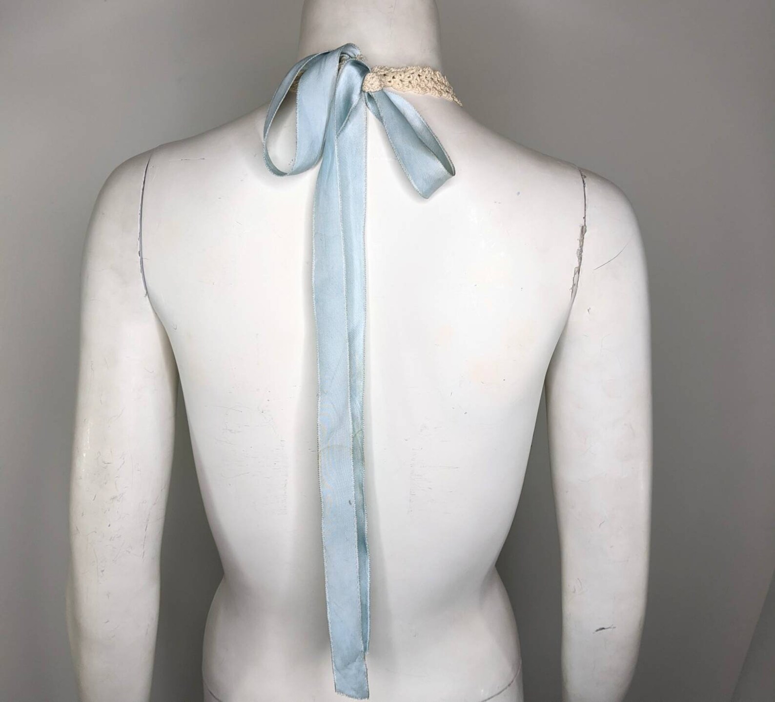 Crochet Lace Jabot Collar: Cream & Blue Ribbon Tie, Vintage Style - Etsy