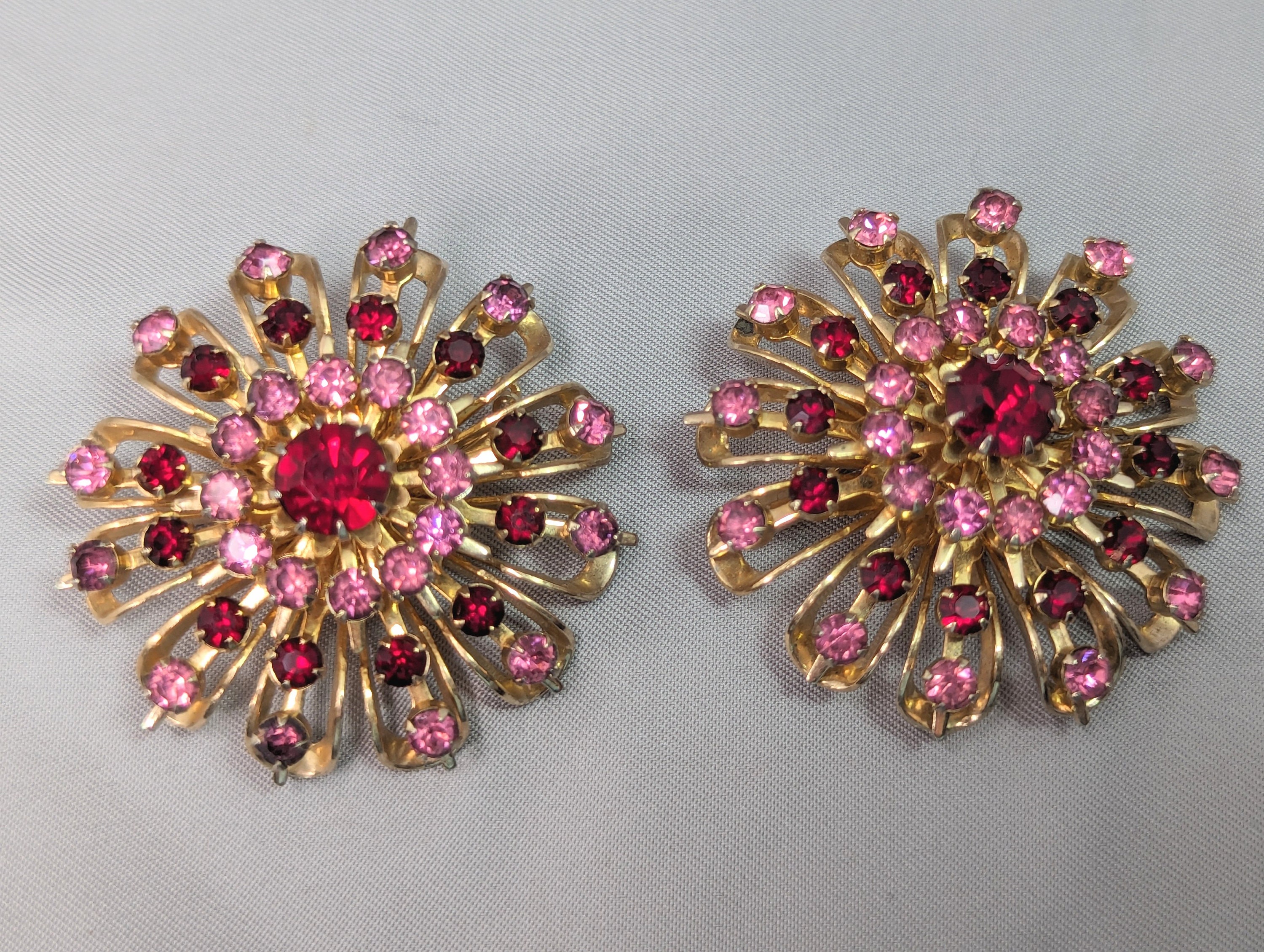 Vintage Coro Brooch Starburst Pink Red Gold Tone Mid Century Modern 50 ...