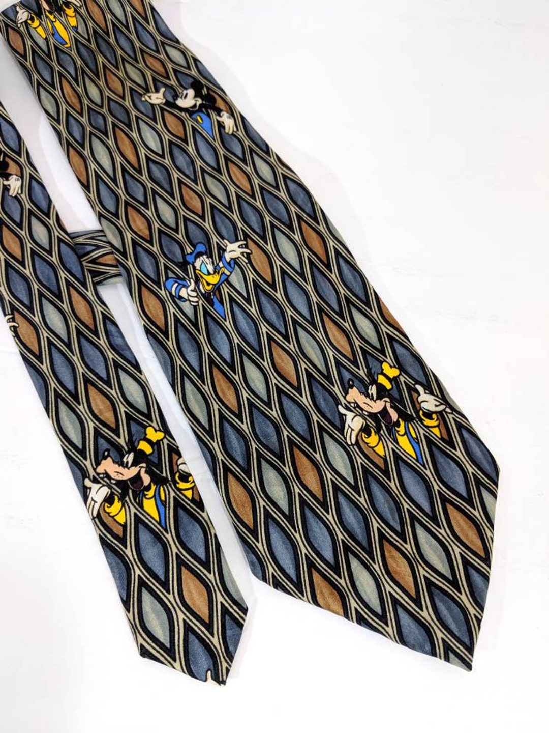 Vtg Disney Silk Tie Mickey Mouse Donald Duck Goofy Geometric Stained ...