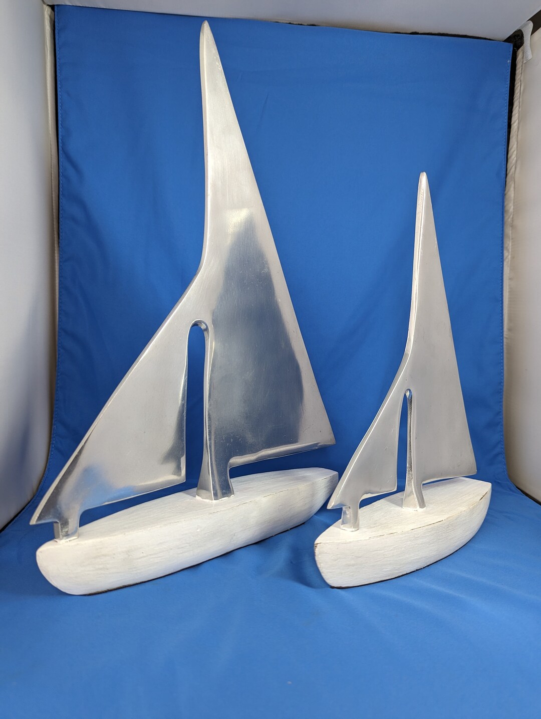 Sailboats Statues Aluminum and Wood 2 Boats Nautical Distressed ...
