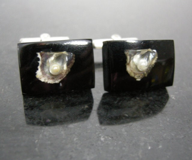 Vintage Mens Cufflinks 1960s Double Lucite Real Pearl Oyster Shell ...