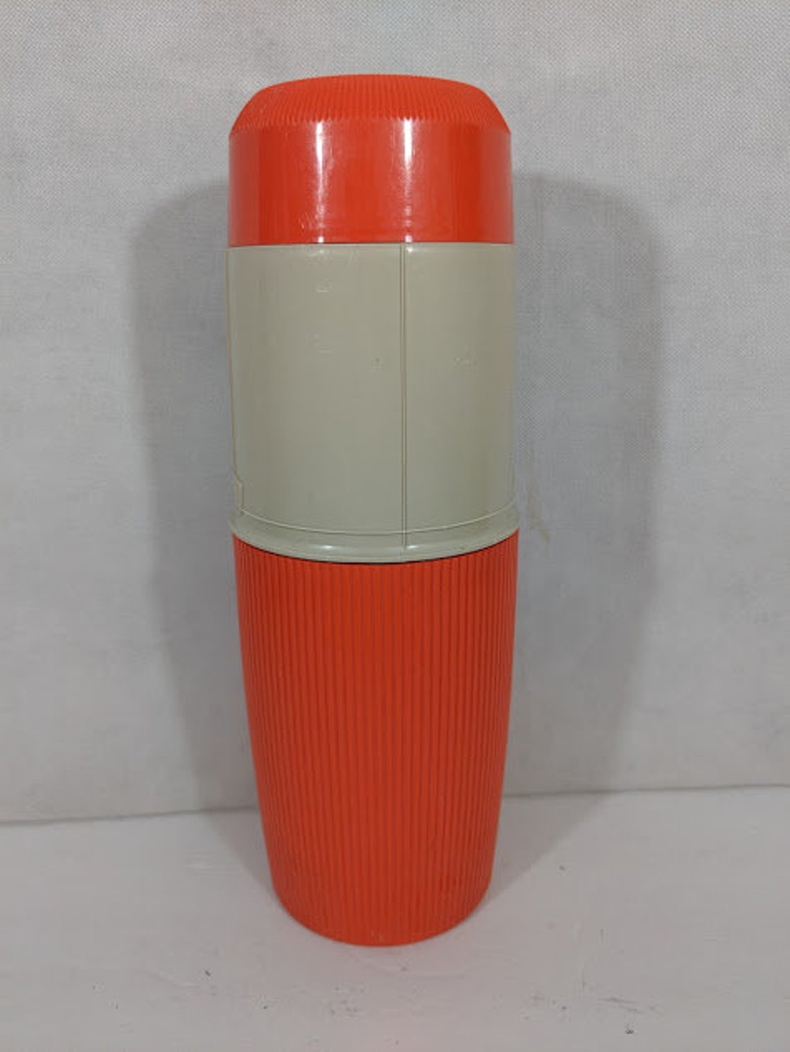 Vintage Thermos 1970s Orange Beige Model 6042 Quart Retro Handle ...
