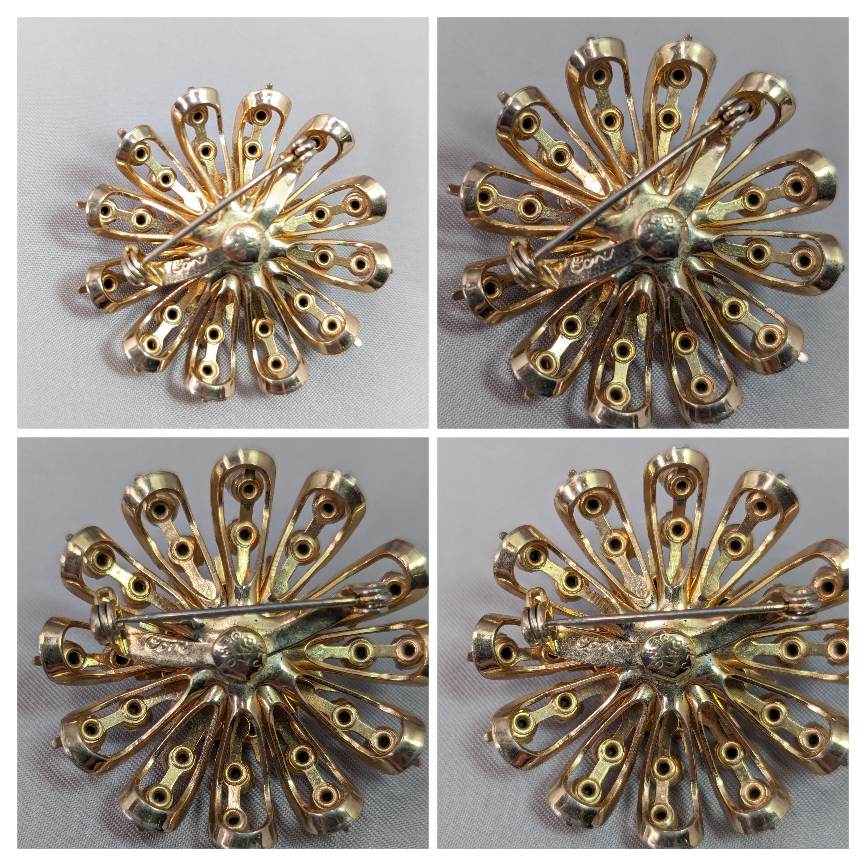 Vintage Coro Brooch Starburst Pink Red Gold Tone Mid Century Modern 50 ...