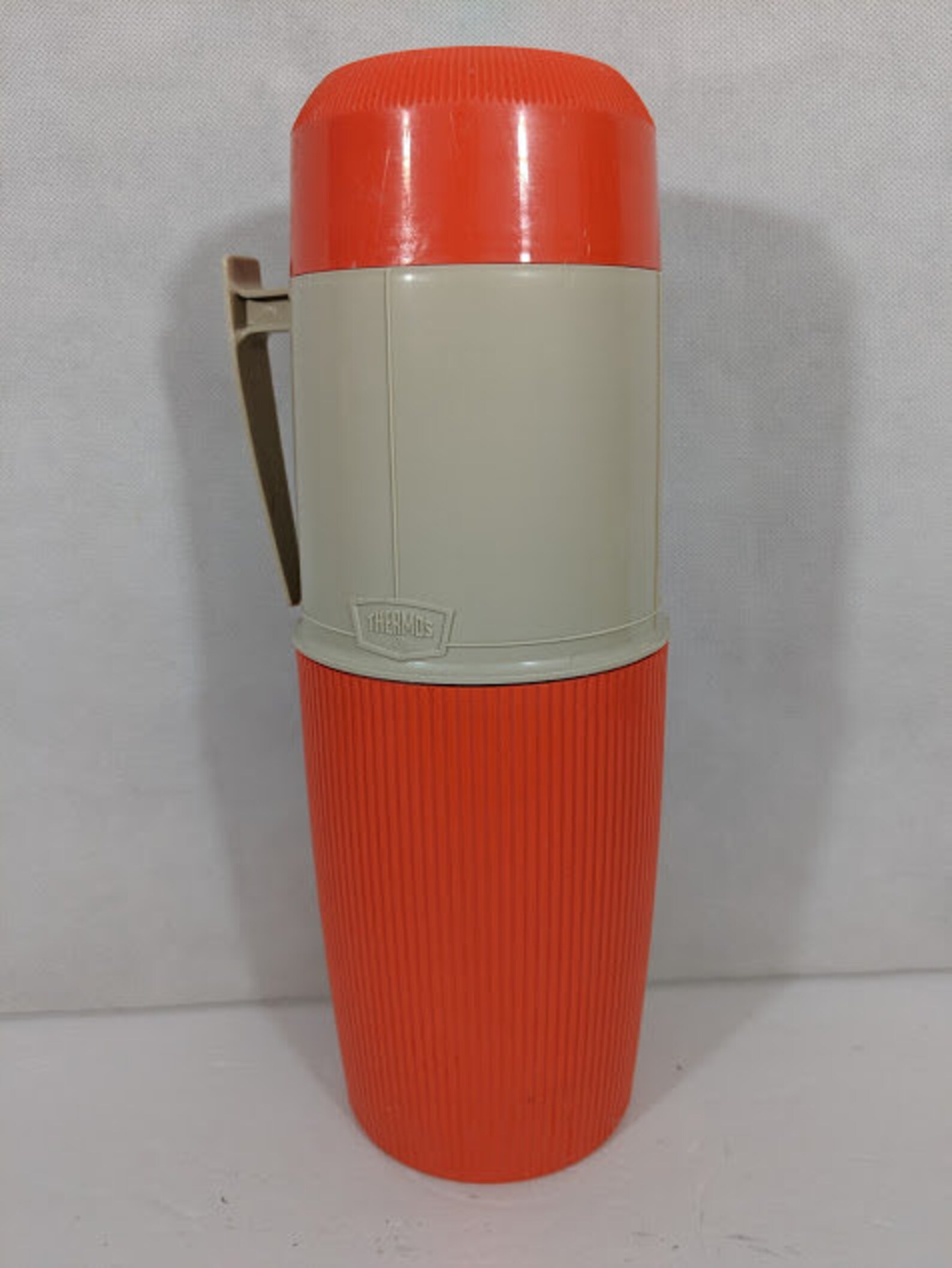 Vintage Thermos 1970s Orange Beige Model 6042 Quart Retro Handle ...
