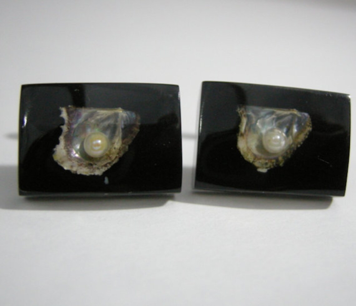 Vintage Mens Cufflinks 1960s Double Lucite Real Pearl Oyster Shell ...