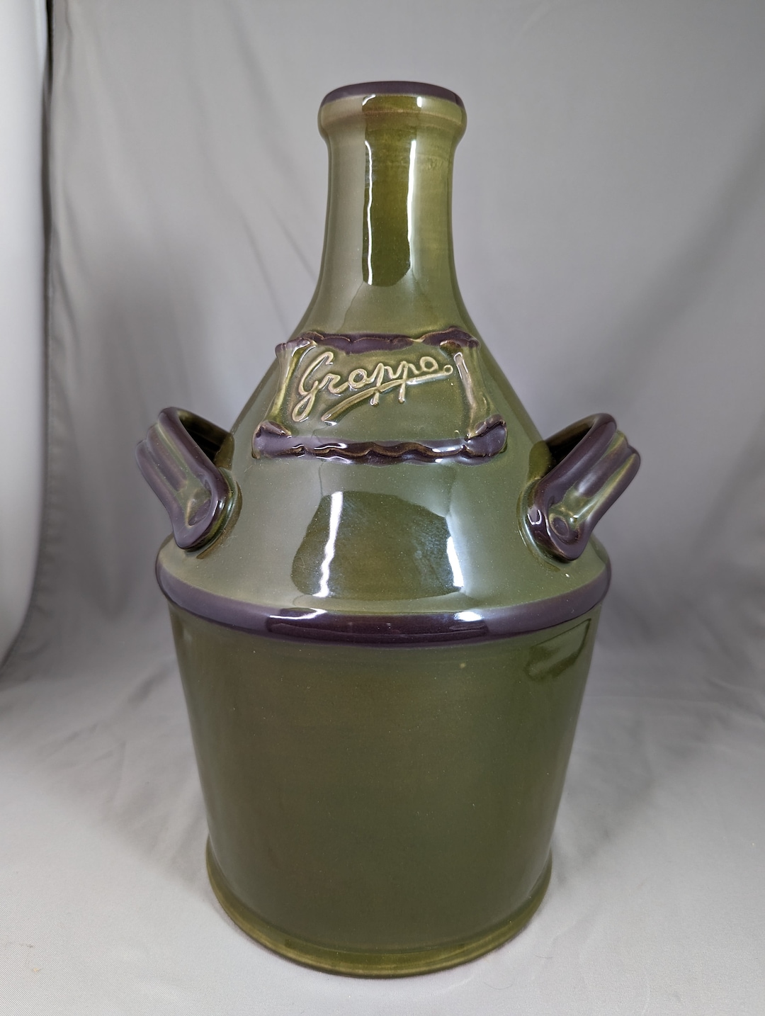 Vintage Italian Brandy GRAPPA Pottery Jug Green Bottle Wine Grape Vase ...