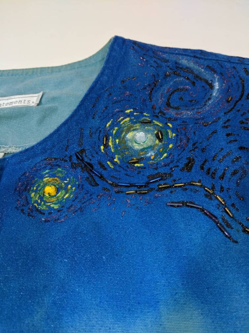 Starry Night Van Gogh Inspired Painted Jacket Womens L Yellow, Clear ...