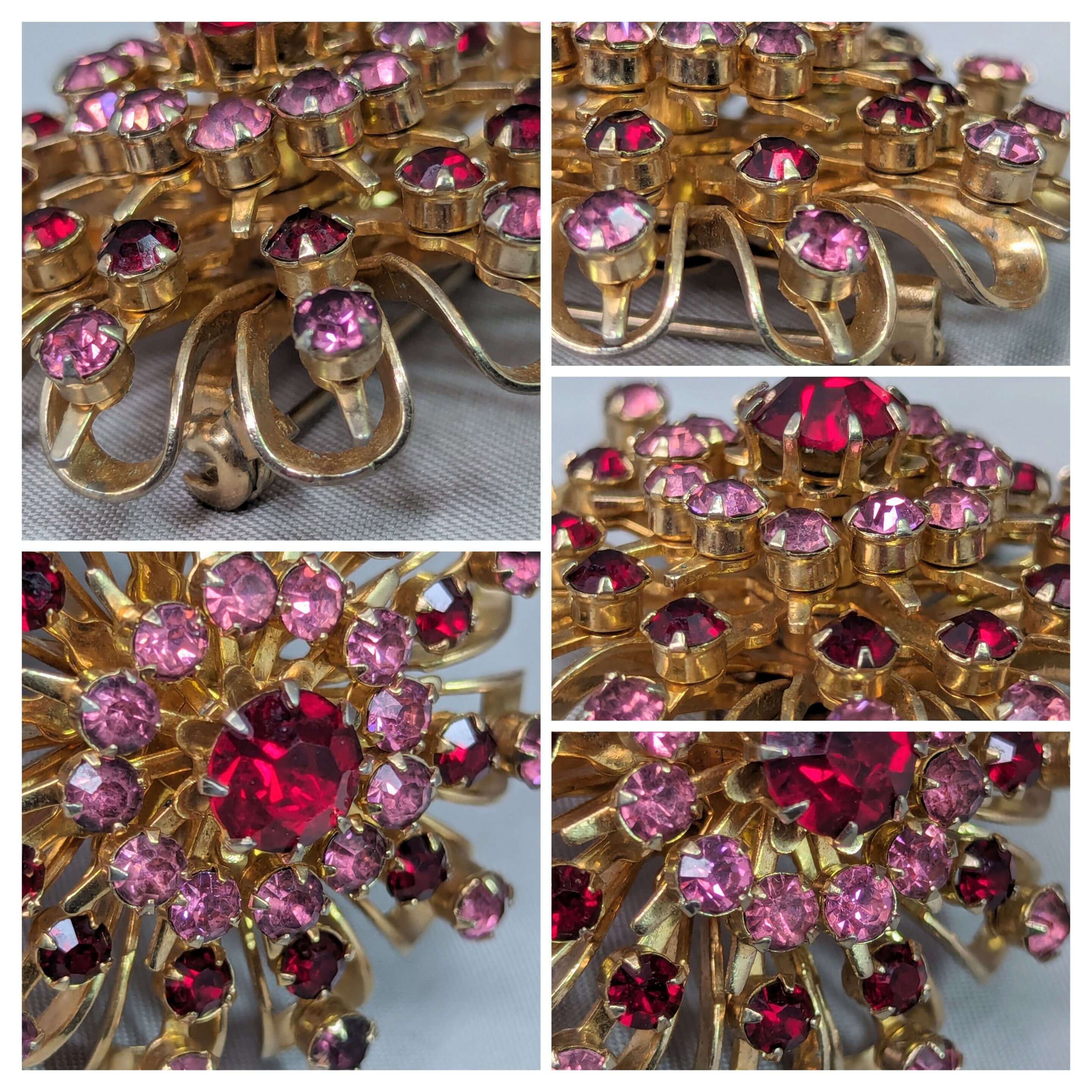 Vintage Coro Brooch Starburst Pink Red Gold Tone Mid Century Modern 50 ...
