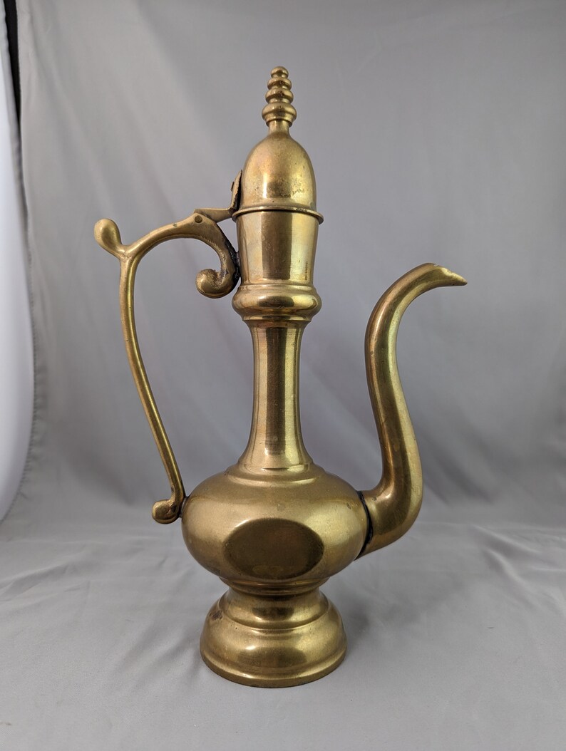 Vintage 12 in Middle Eastern Turkish Floral Brass Ewer Aftaba Pitcher ...