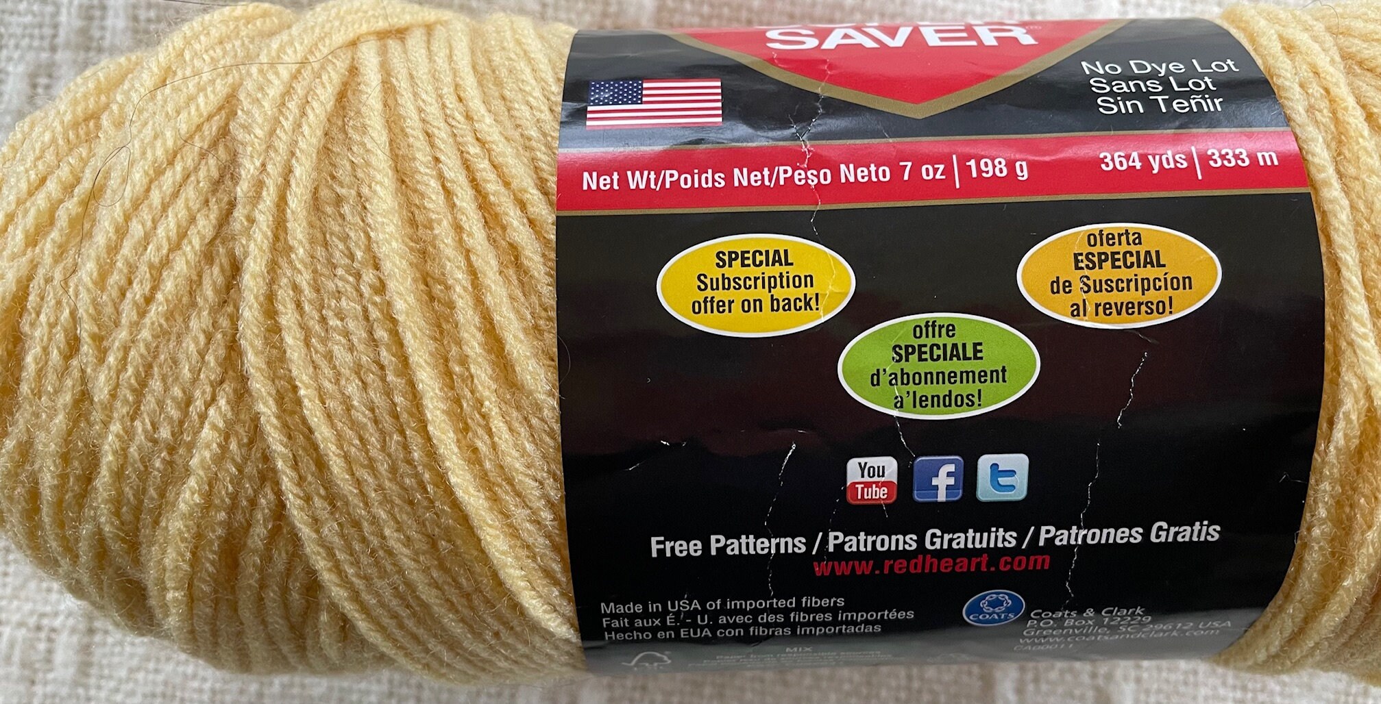 Red Heart Super Saver Acrylic Yarn~cornmeal Yellow~1 Sk=7 Oz~364 Yds ...