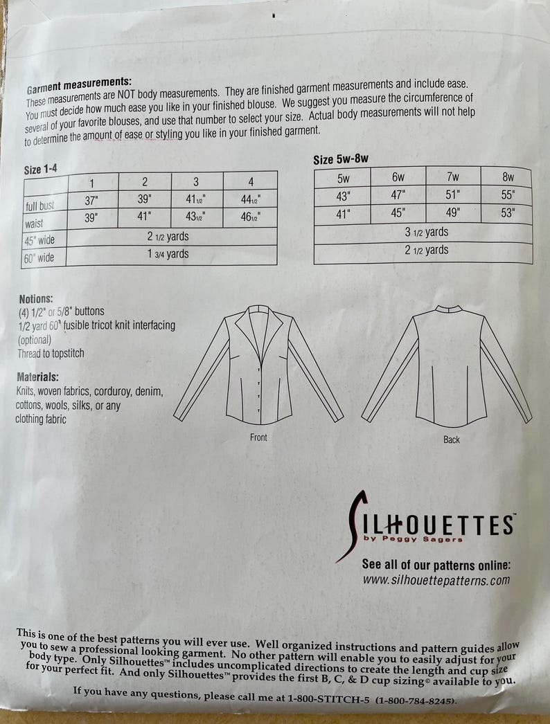 Silhouette Sew Pattern #611~MAGGIES BLOUSE Top~1-4+5w-8w~cup Sizing ...